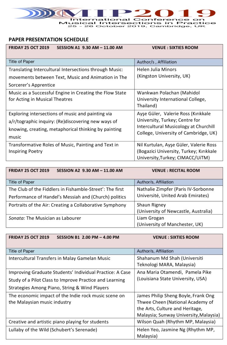 Programme & Presentation Schedule (Updated) | Centre for Intercultural ...